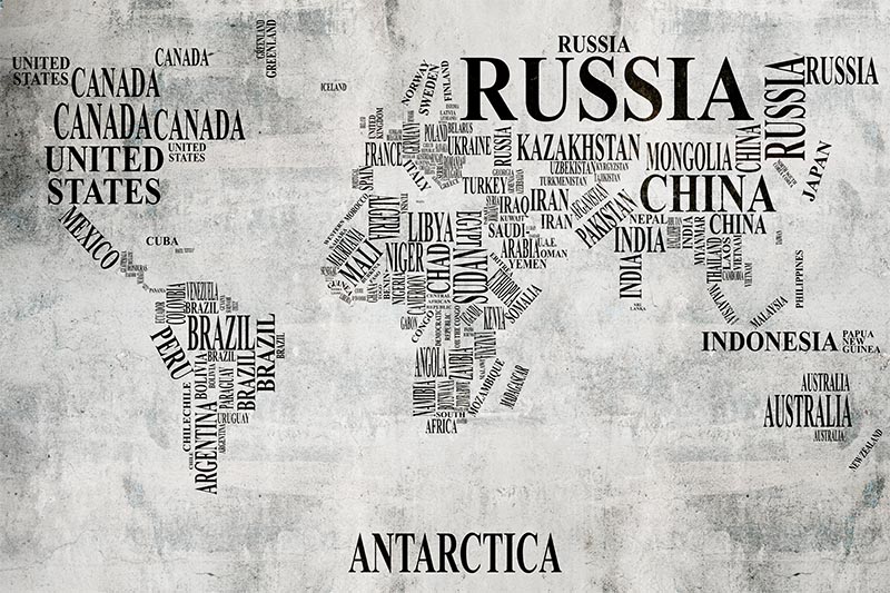 Beton Zemin Üzerinde Ülke isimleri Yazılı Dünya Haritası - 100.85 TL + KDV